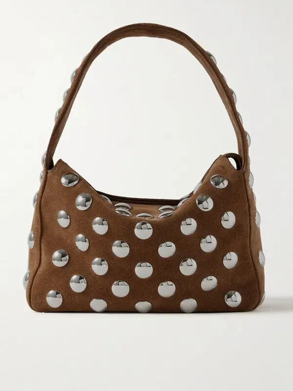 Khaite Elena Small Studded Suede Shoulder Bag - Brown