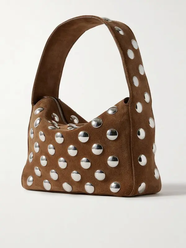 Khaite Elena Small Studded Suede Shoulder Bag - Brown