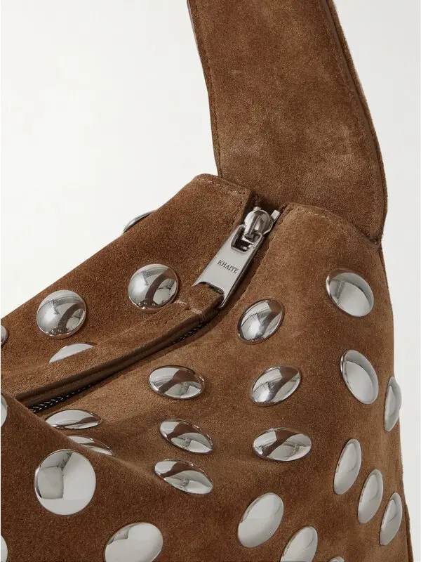 Khaite Elena Small Studded Suede Shoulder Bag - Brown