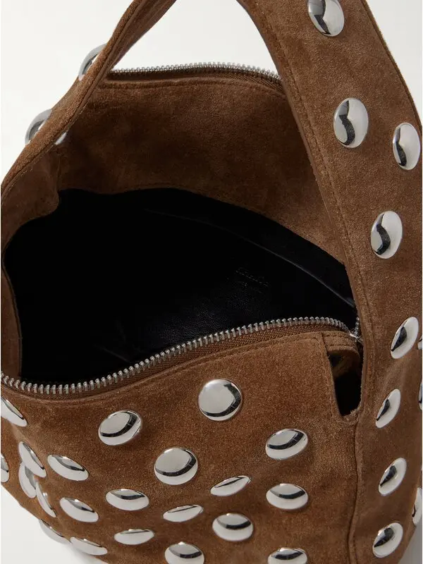 Khaite Elena Small Studded Suede Shoulder Bag - Brown