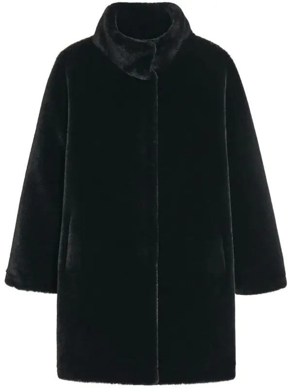Apparis High-neck Faux Fur Coat - Black