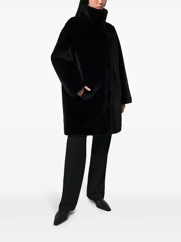 Apparis High-neck Faux Fur Coat - Black