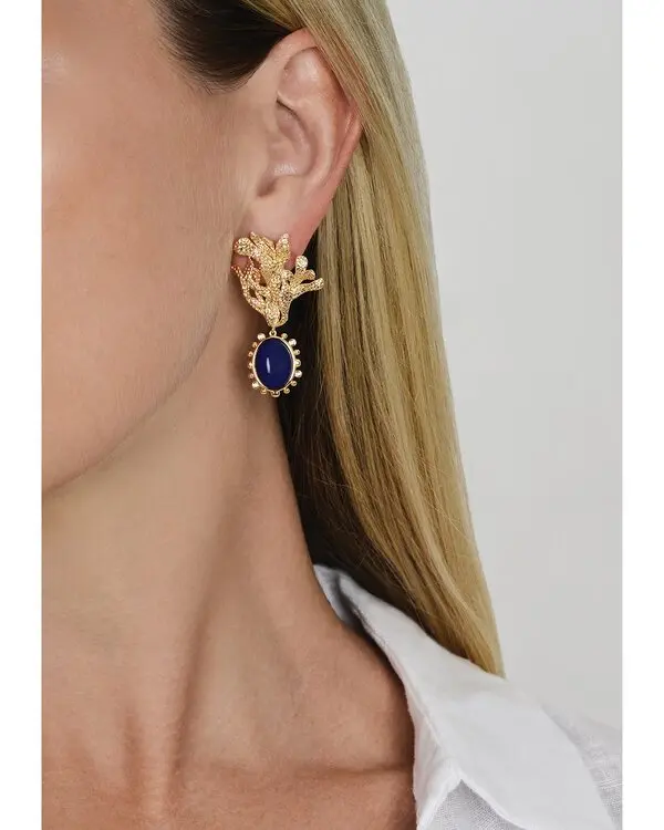 ANABEL ARAM Lapis Oval Bead Drop Earrings