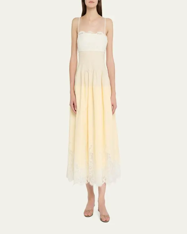 Simkhai Lilianna Poplin Lace Midi Dress - Cream Multi | Editorialist