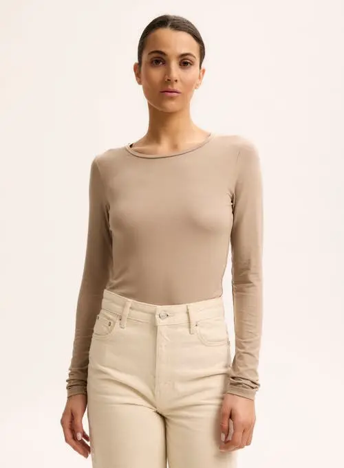Majestic Filatures Soft Touch Long Sleeve Crewneck T-shirt - Desert