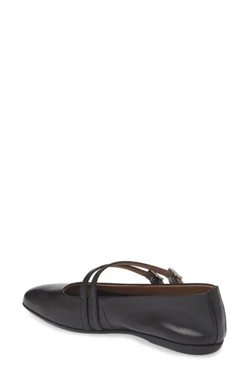 WONDERS Asymmetric Strap Flat - Black Leather