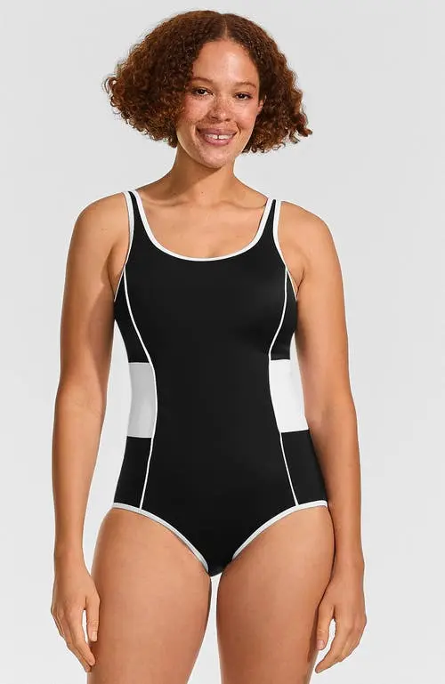 LANDS' END Tugless One-piece Swimsuit - Black/white