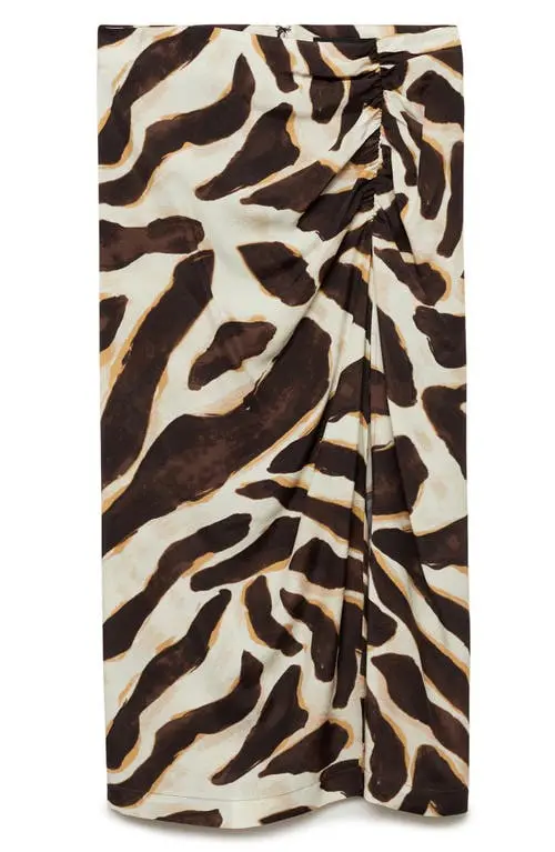 Mango Animal Print Side Slit Midi Skirt