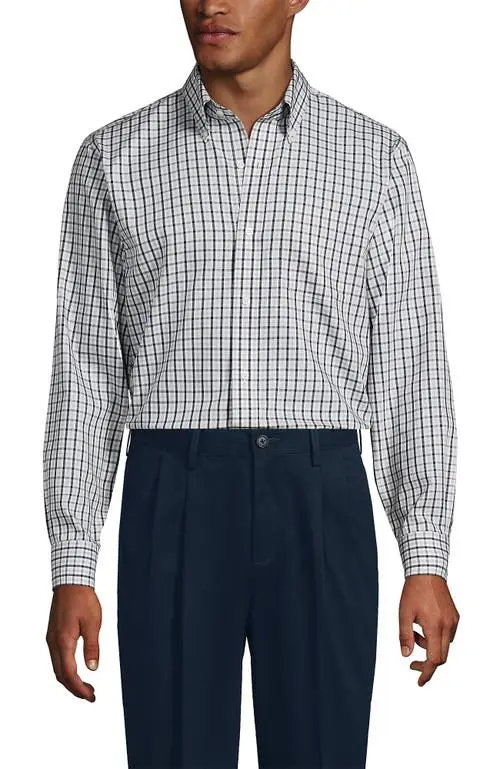 LANDS' END Traditional Fit Solid No Iron Supima Pinpoint Buttondown Collar Dress Shirt - Mineral Ash Multi Check