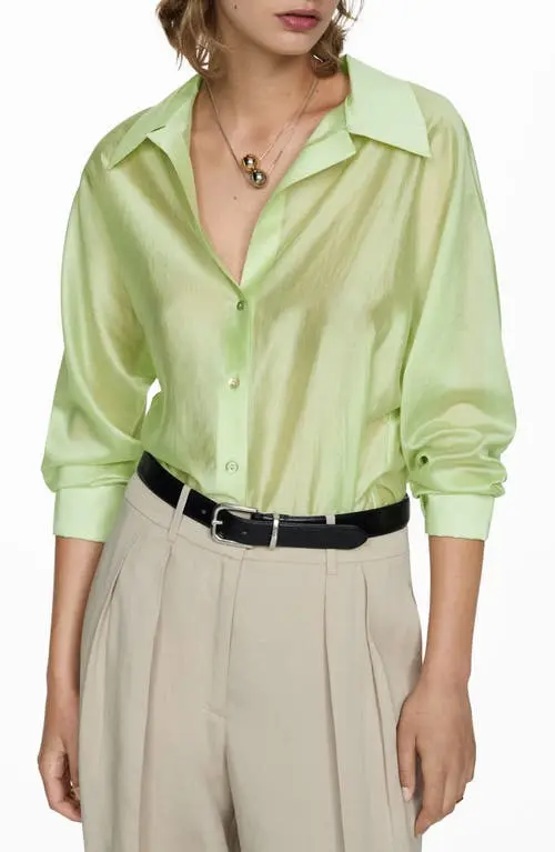 Mango Satin Button-up Shirt - Green
