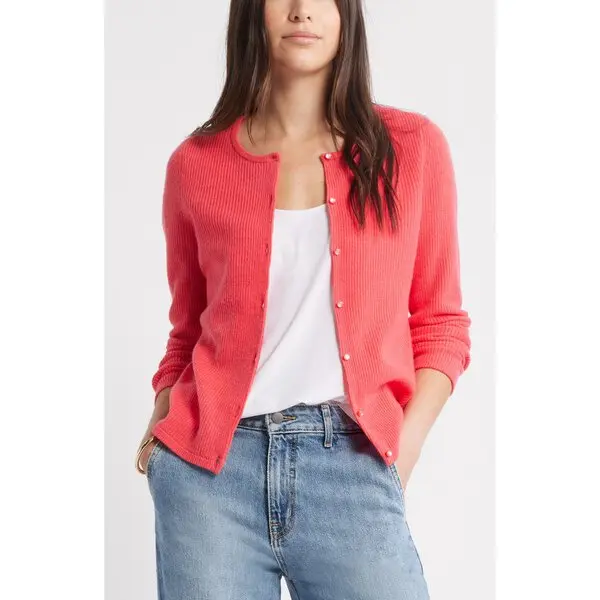 Caslon Wool And Cashmere Cardigan - Pink Watermelon