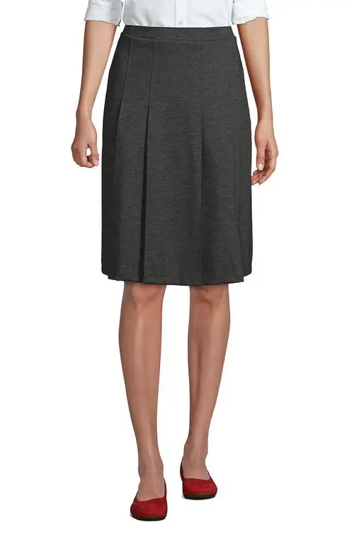 LANDS' END Ponte Pleat Skirt - Charcoal Heather