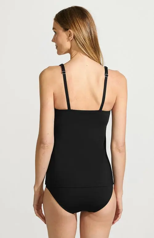 LANDS' END Square Neck Underwire Tankini Top - Black