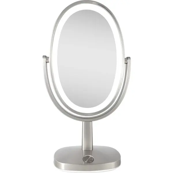 ZADRO Newport Lighted Makeup Mirror With 5x/1x Magnification & Touch Pad - Satin Nickel