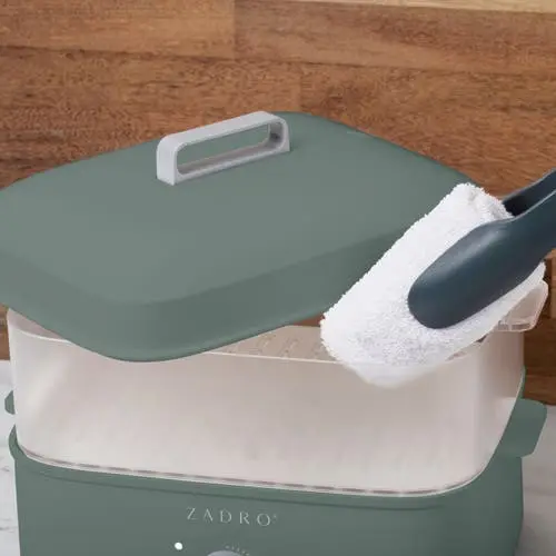 ZADRO Countertop Towel Steamer With Tongs - Dark Green