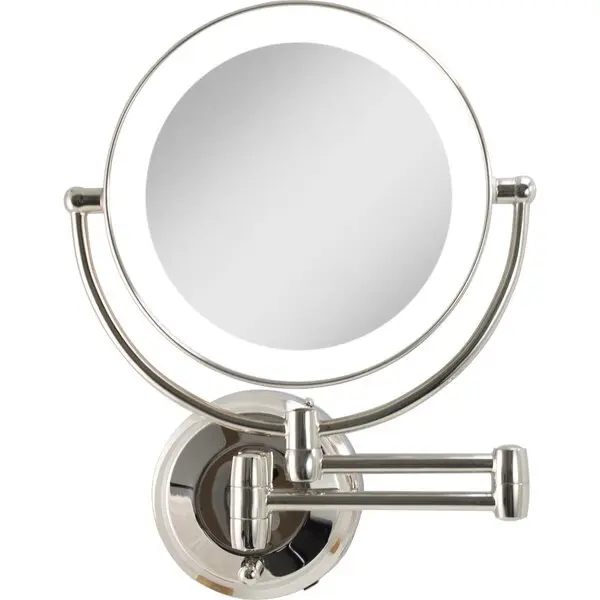 ZADRO Lighted Wall Mounted Makeup Mirror With 5x/1x Magnification & Extendable Arm - Polished Nickel