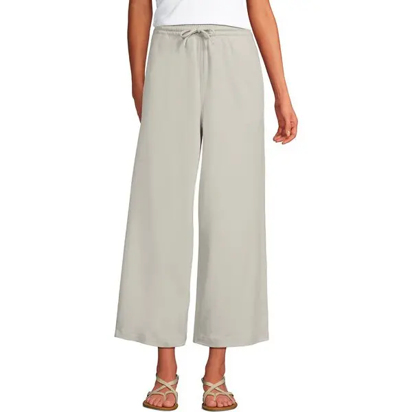 LANDS' END Sport Knit Drawstring Wide Leg Crop Pants - Light Stone