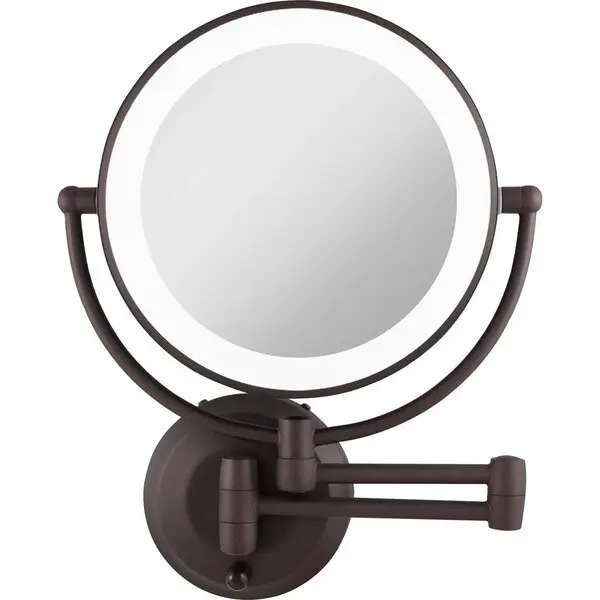 ZADRO Lighted Wall Mounted Makeup Mirror With 10x/1x Magnification & Extendable Arm - Oil-rubbed Bronze