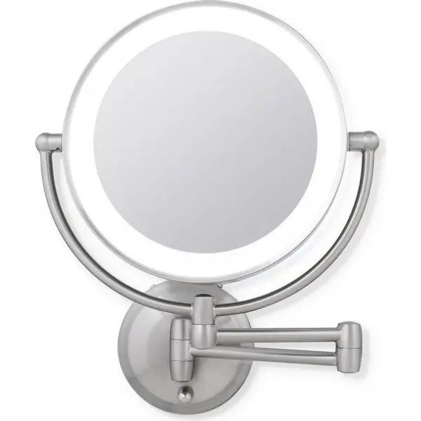 ZADRO Lighted Wall Mounted Makeup Mirror With 10x/1x Magnification & Extendable Arm - Satin Nickel
