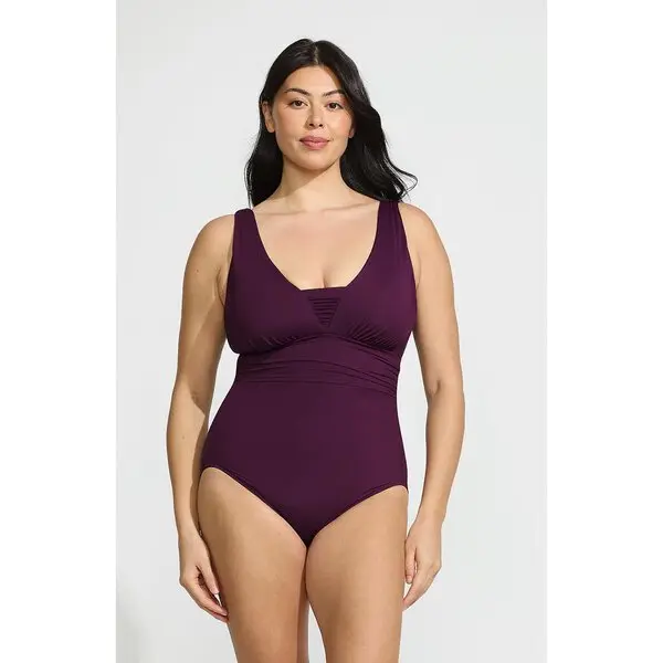 LANDS' END Slendersuit Grecian Low Leg One Piece Swimsuit - Dark Wine