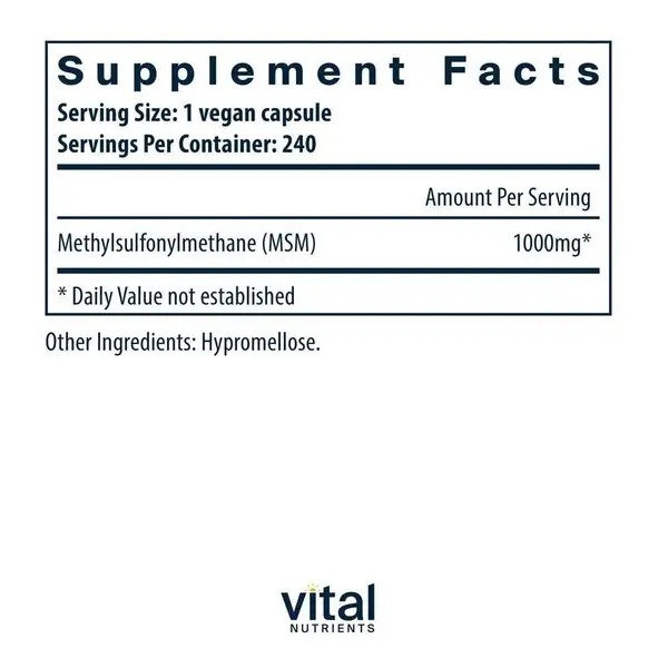 VITAL NUTRIENTS Msm 1000mg 240 Capsules