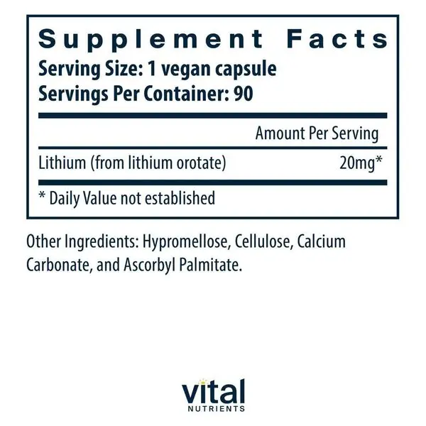 VITAL NUTRIENTS Lithium Orotate 20mg 90 Capsules