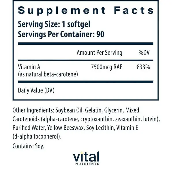 VITAL NUTRIENTS Natural Beta Carotene 90 Softgels