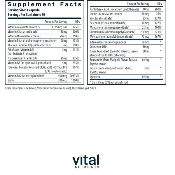 VITAL NUTRIENTS Once Daily Multivitamin 60 Capsules