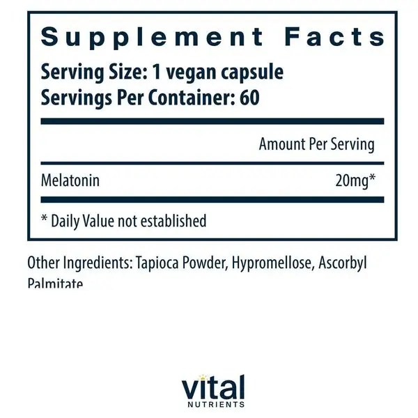 VITAL NUTRIENTS Melatonin 20mg 60 Capsules