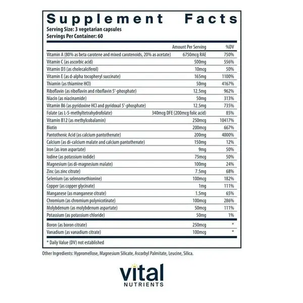 VITAL NUTRIENTS Multi-nutrients With Iron And Iodine 180 Capsules