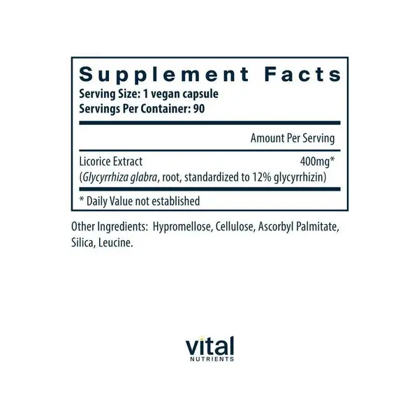 VITAL NUTRIENTS Licorice Extract 400mg 90 Capsules