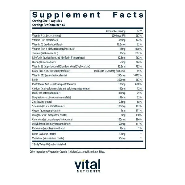 VITAL NUTRIENTS Multi-nutrients 3 Citrate/malate 180 Capsules