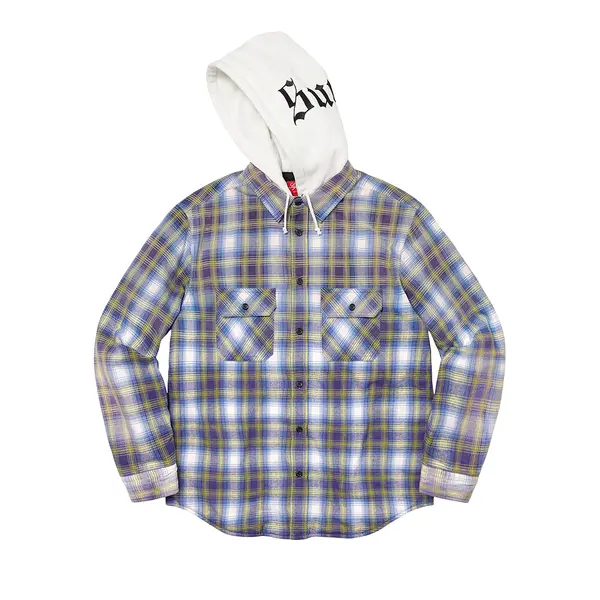 Supreme Hooded Flannel Zip Up Shirt - Blue