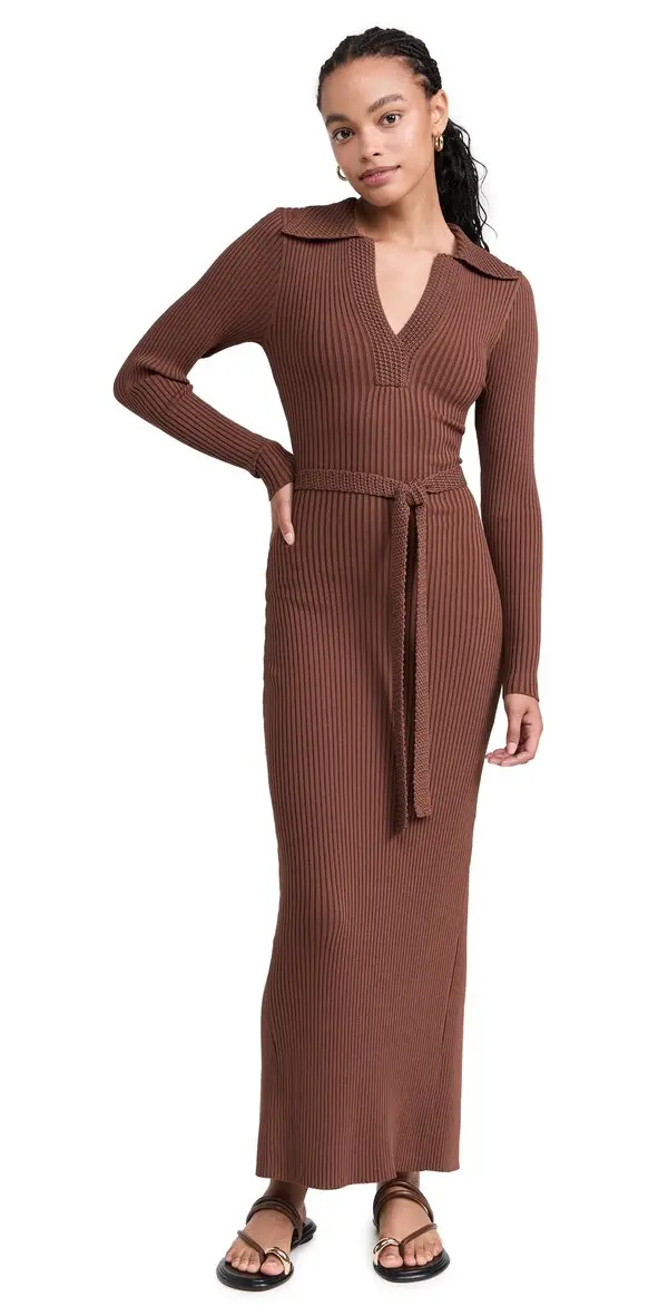 Moon River Long Sleeve Knit Midi Dress In Brown - 50% Off | Editorialist