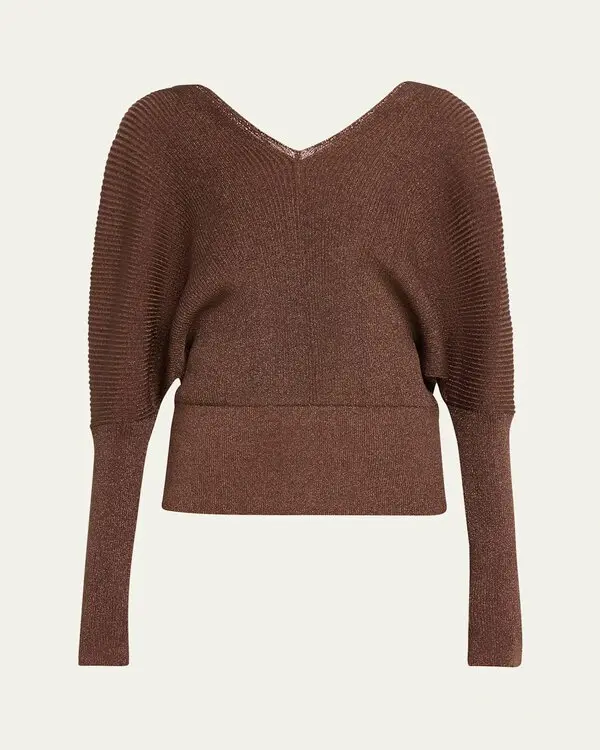Lafayette 148 New York Ribbed Shimmer Dolman-sleeve Sweater