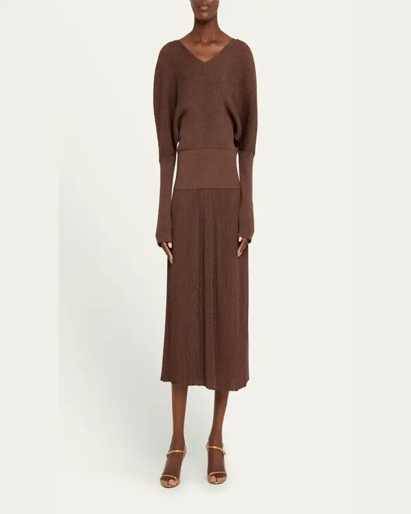 Lafayette 148 New York Ribbed Shimmer Dolman-sleeve Sweater