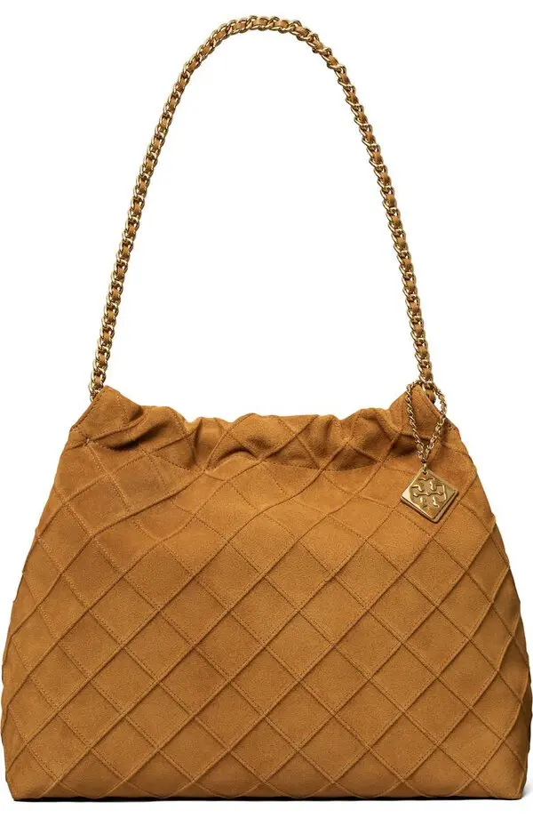 Tory Burch Fleming Soft Suede Hobo Bag - Chicory Brown