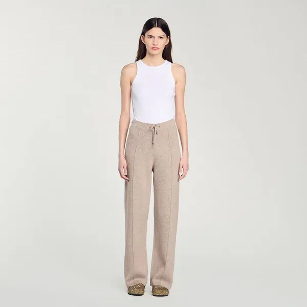 Sandro Knit Rhinestone-covered Pants - Beige