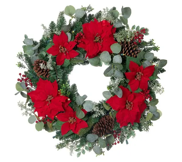 VILLAGE LIGHTING CO. Village Lighting 30' Pre-lit Led Wreath-christm As Poinsettia - One-color