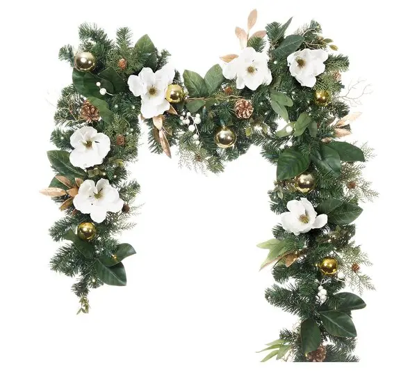 VILLAGE LIGHTING CO. Village Lighting 9' Pre-lit Led Garland White Gold Magnolia - One-color
