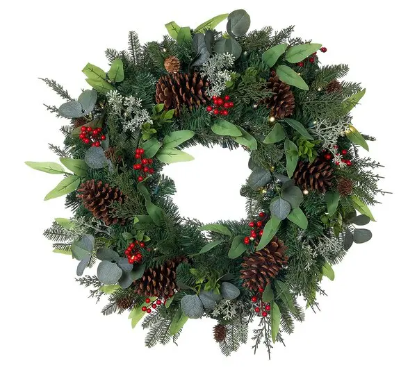 VILLAGE LIGHTING CO. Village Lighting 30' Pre-lit Led Wreath Chris Tmas Woods - One-color