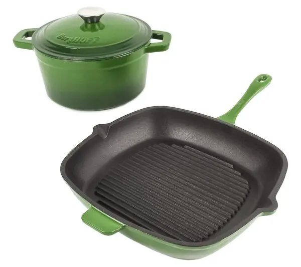 BERGHOFF Neo 3pc Cast Iron Grill Pan & Round Du Tch Oven Set - One-color