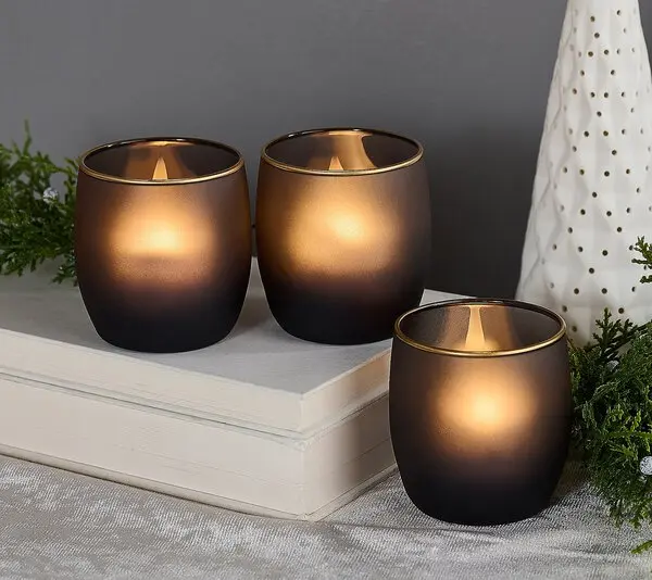 VALERIE PARR HILL As Is Luminesence Rechargeable 3pc Candles W/ Glass Votives - One-color