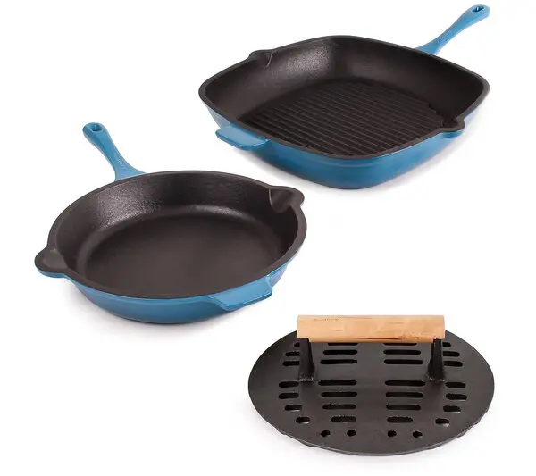 BERGHOFF Neo 3-piece Cast Iron Set With Slotted Steak Press - One-color