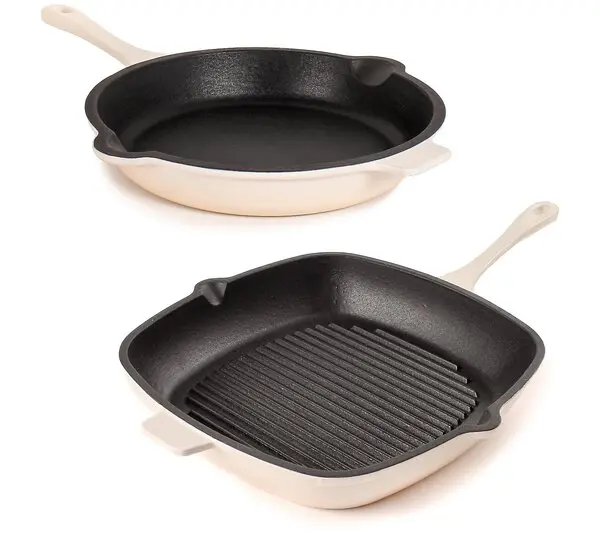 BERGHOFF Neo 2pc Cast Iron 10' Fry Pan & 11' Gr Ll Pan Set - One-color