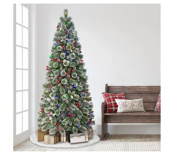 PULEO INTERNATIONAL Pre-lit Slim Snowy Silverton Pine Tree - One-color