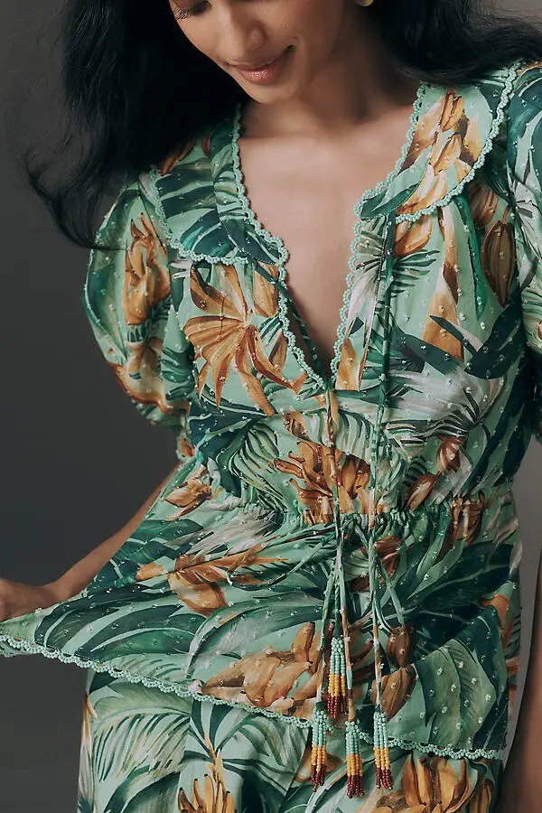 Farm Rio Puff-sleeve Babydoll Blouse