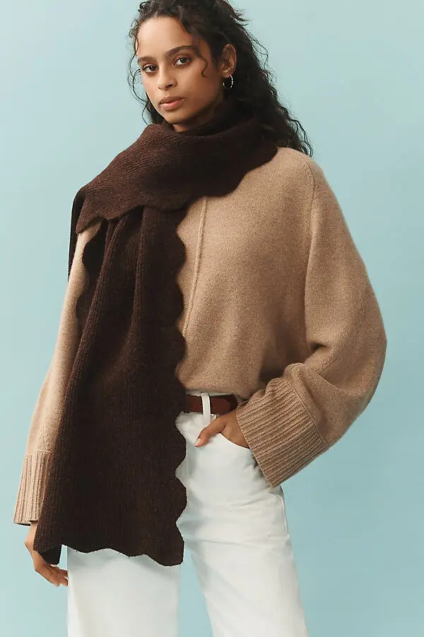 Maeve Scallop-Edge Scarf In Brown - 22% Off | Editorialist