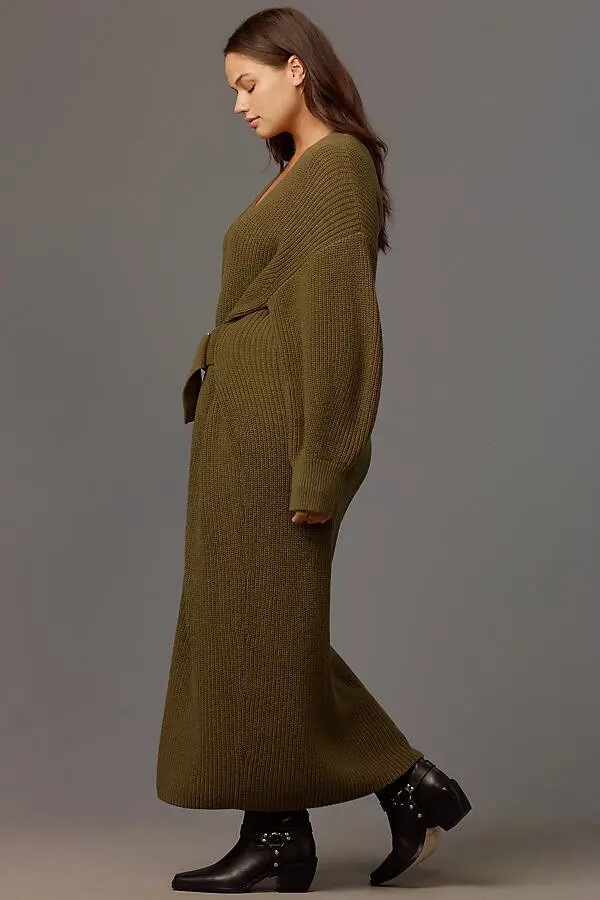 Anthropologie Long-Sleeve Belted Cardigan Sweater Midi Dress In Green - 38%  Off | Editorialist