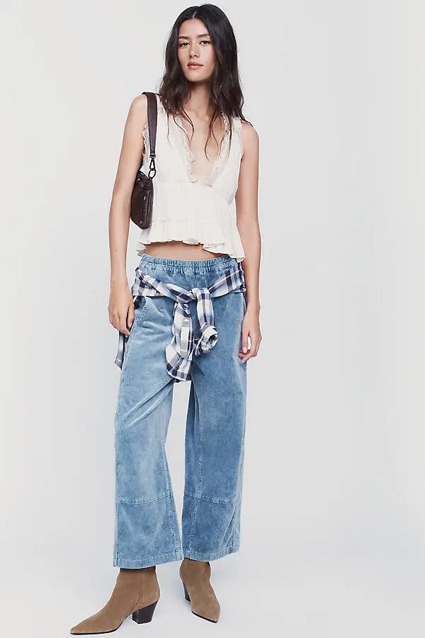 PILCRO Izzie Relaxed Corduroy Pull-on Barrel Pants - Light Blue